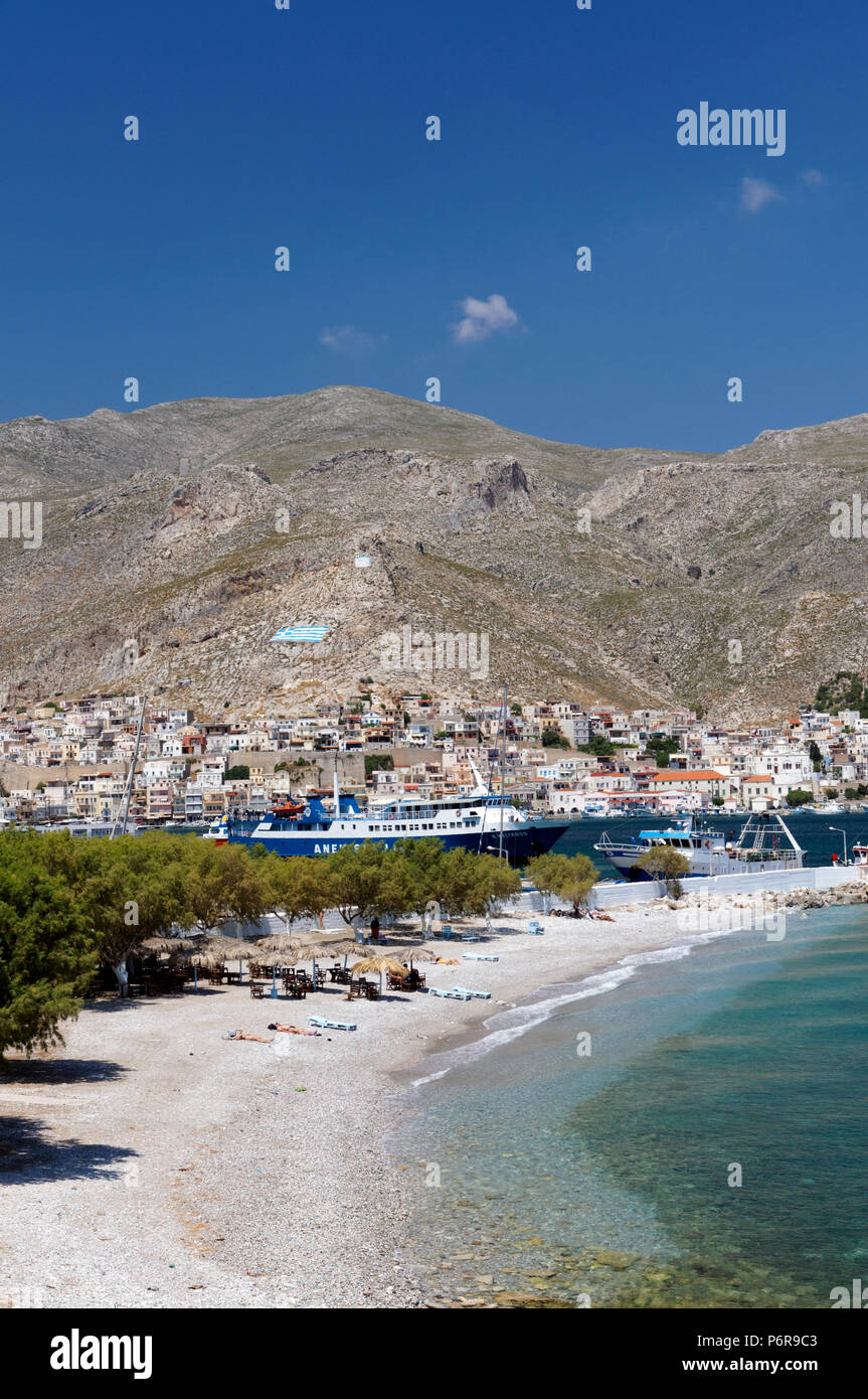 Town beach, Pothia, Kalymnos, Dodecanese Islands, Greece Stock Photo ...