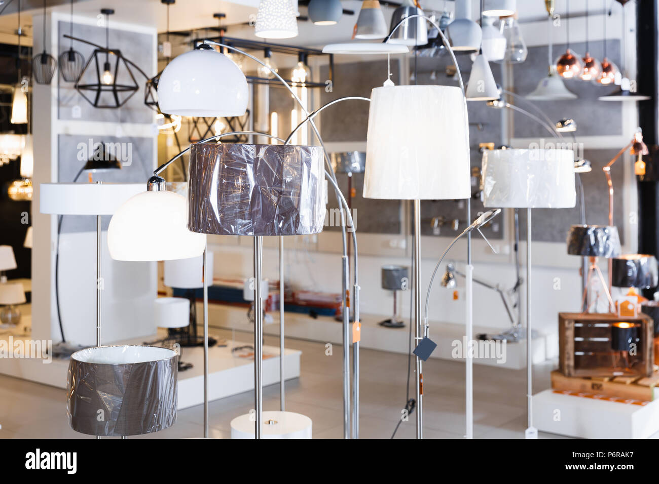 Designer interior lamp with lights in the modern furniture shop Stock ...