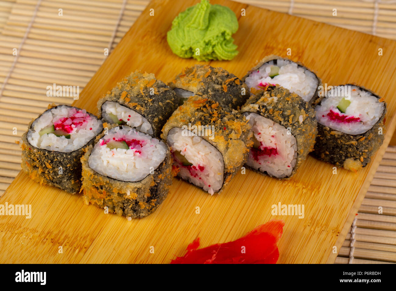 Fried caviar roll with cucumber Stock Photo - Alamy