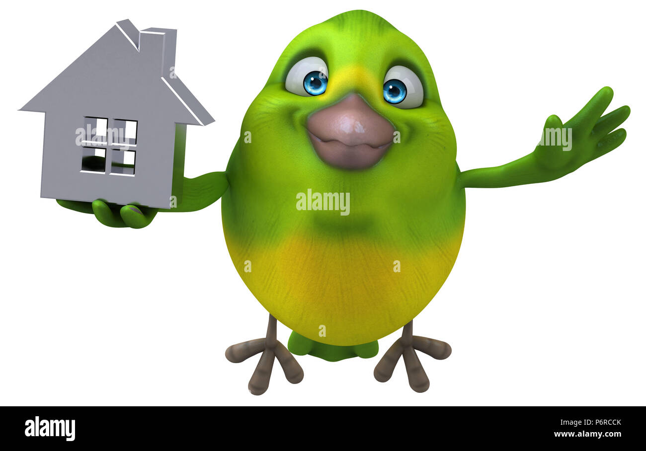 Fun green bird - 3D Illustration Stock Photo - Alamy