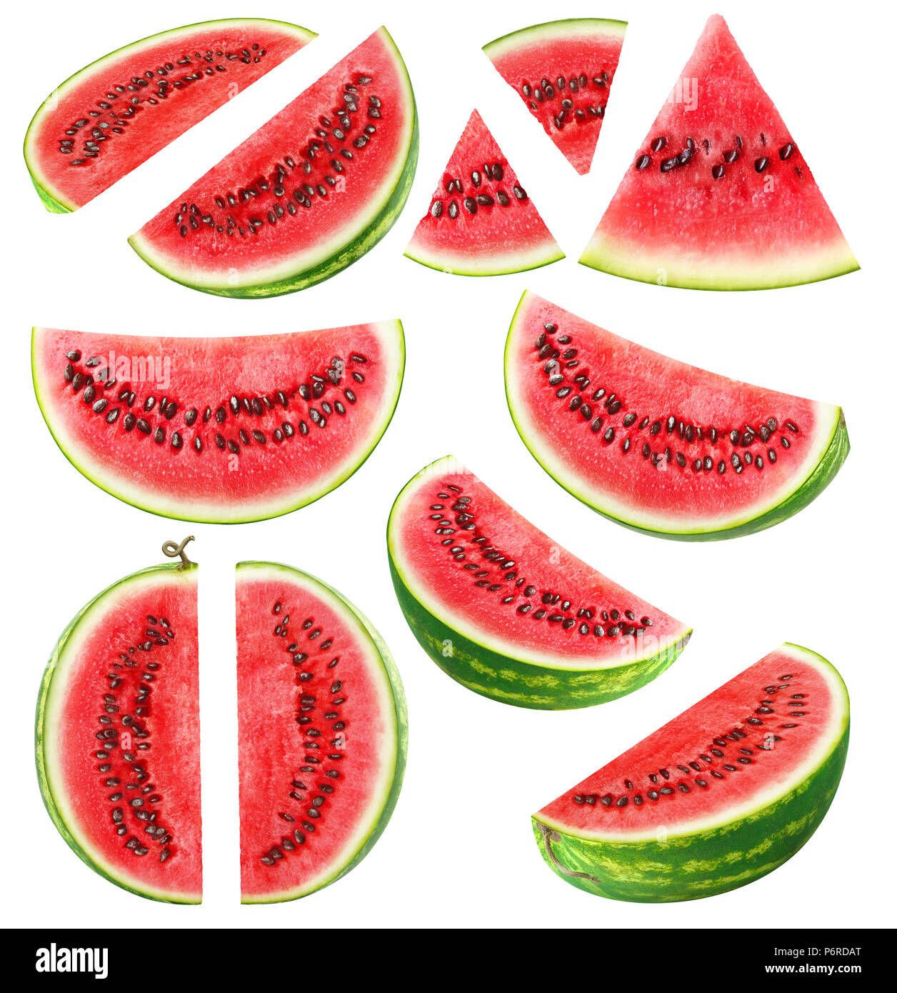 Isolated cut watermelon collection. Pieces of fresh watermelon fruit ...