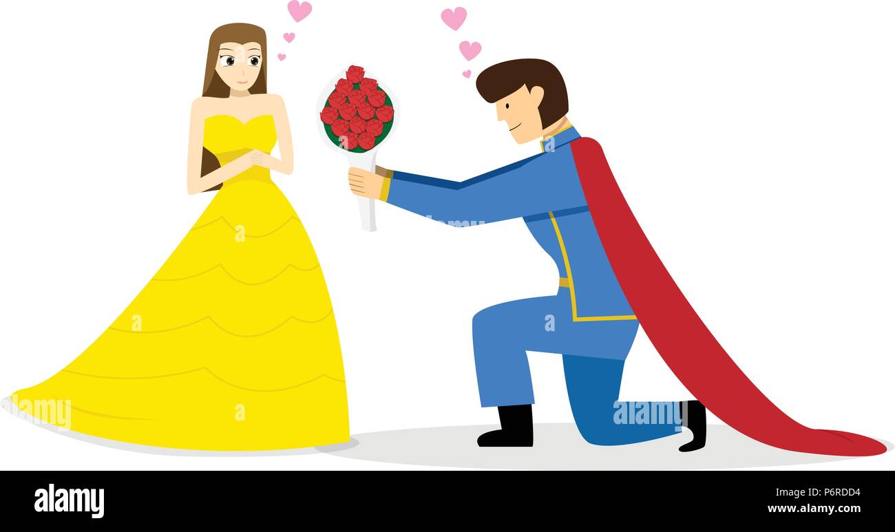 Prince give flower bouquet to princess, vector art design Stock Vector ...