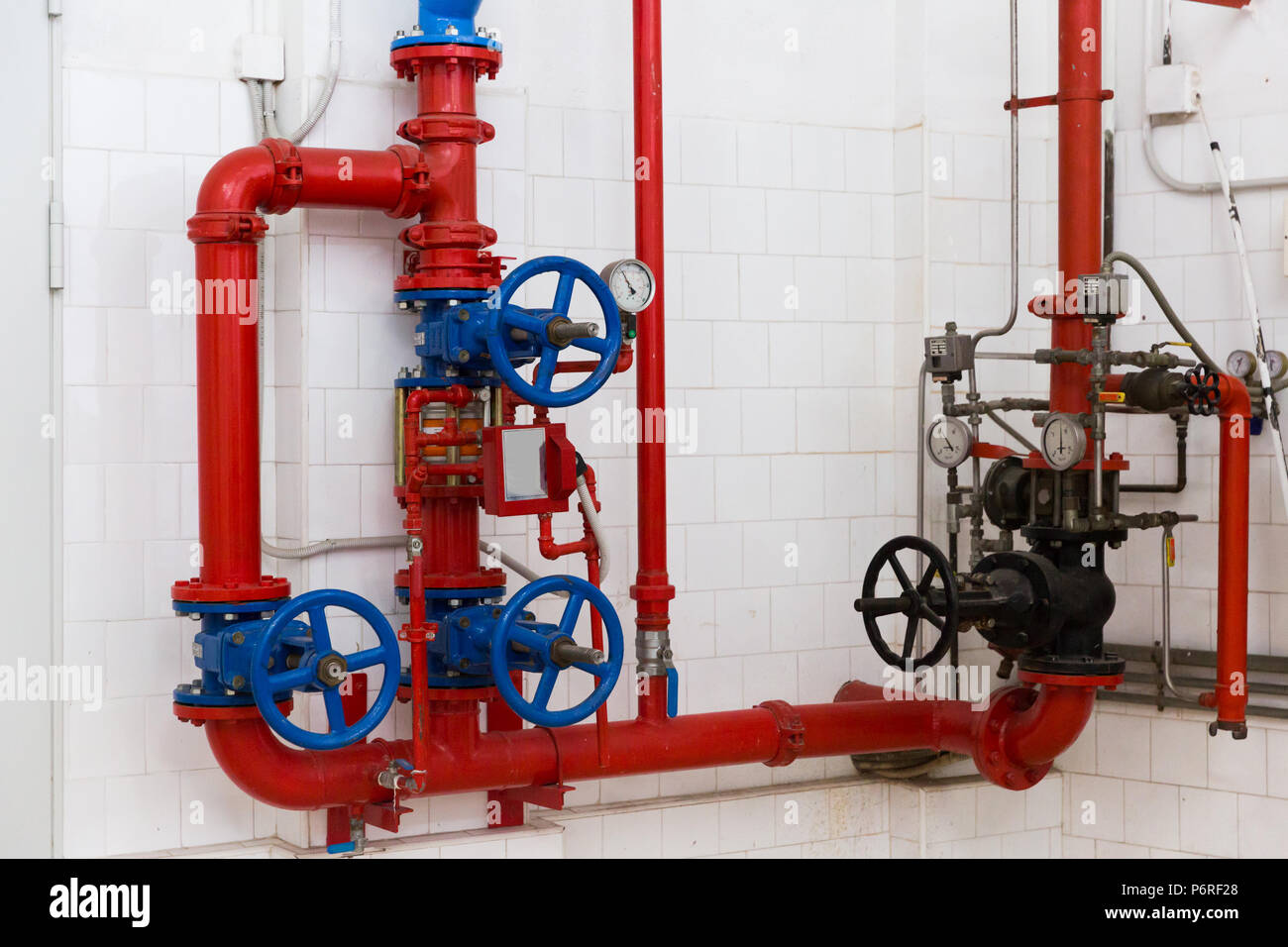 Pipeline with valves, manometers and control station of heating system ...