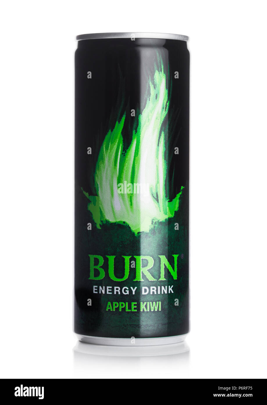 LONDON, UK - JUNE 30, 2018: Can of Burn Energy Drink Original on white ...