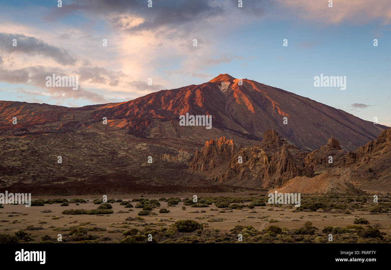 El Teide volcano at sunset red light. Nature touristic attraction of ...