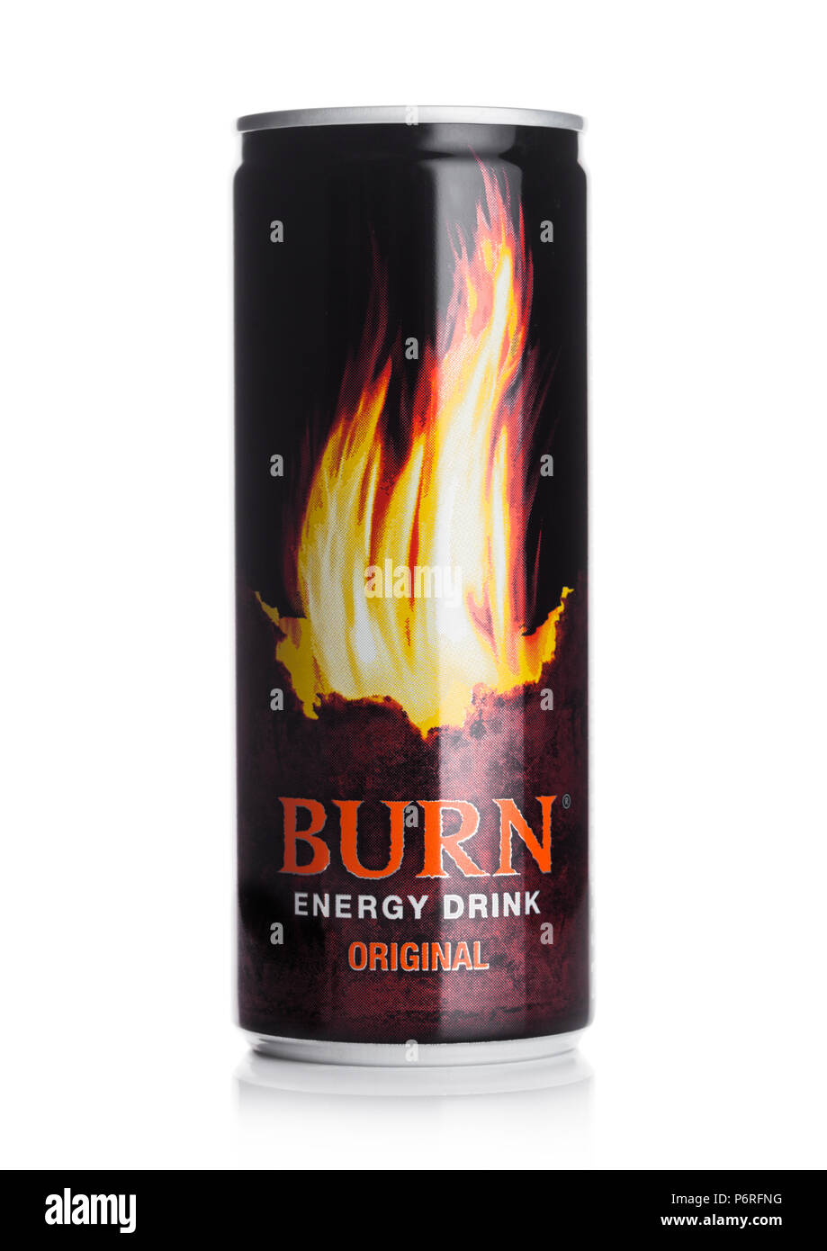 LONDON, UK - JUNE 30, 2018: Can of Burn Energy Drink Original on white ...