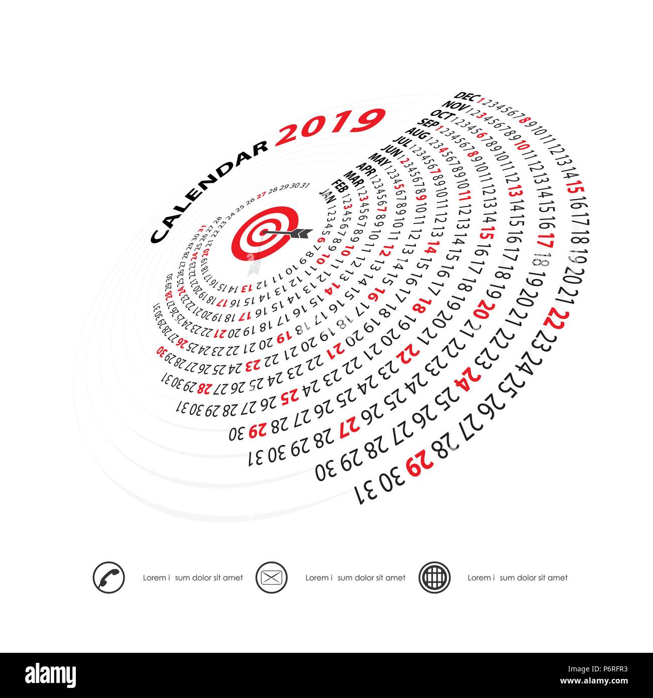 2019 Calendar Template.Spiral calendar.Calendar 2019 Set of 12 Months ...