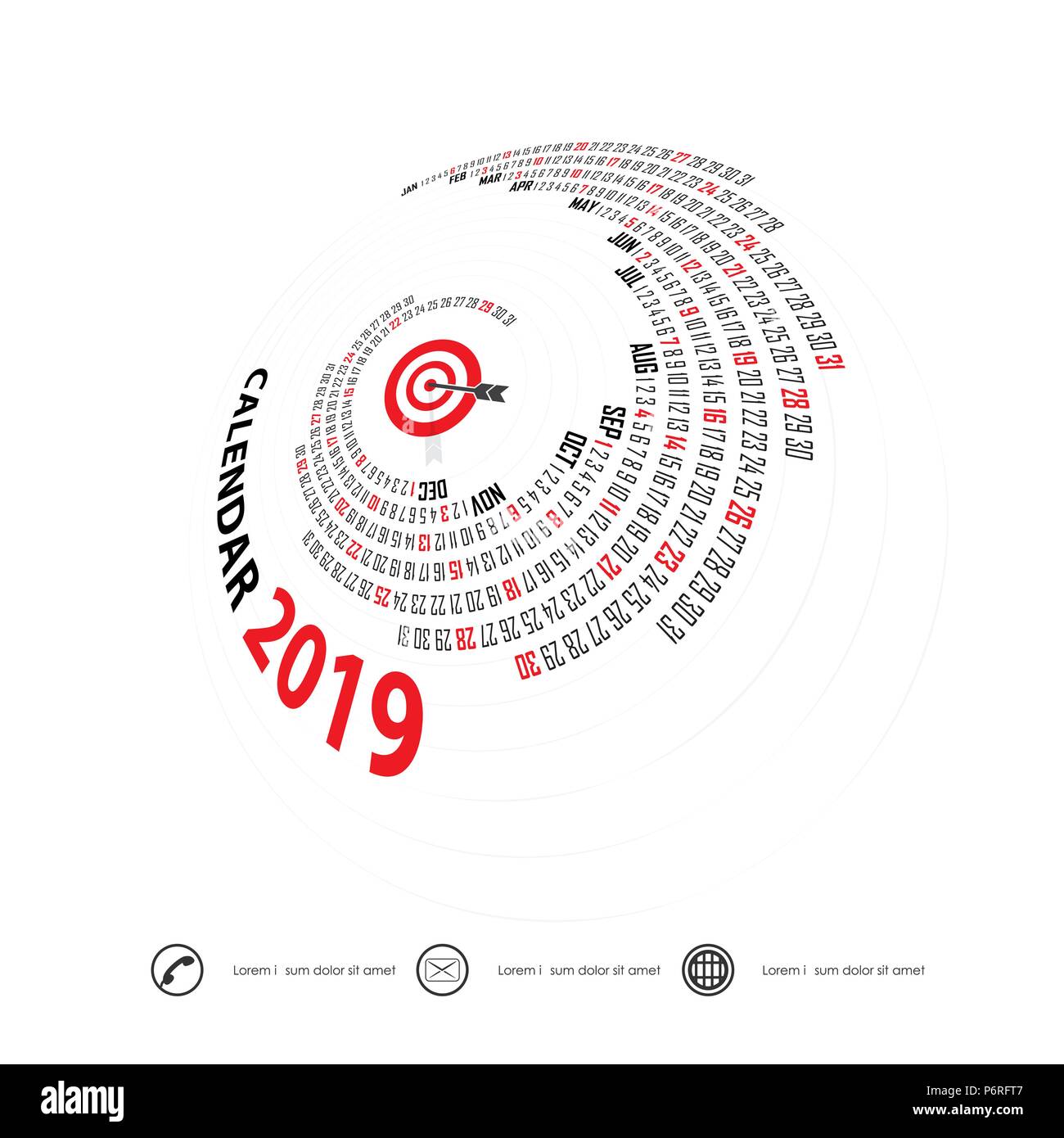 2019 Calendar Template.Spiral calendar.Calendar 2019 Set of 12 Months ...