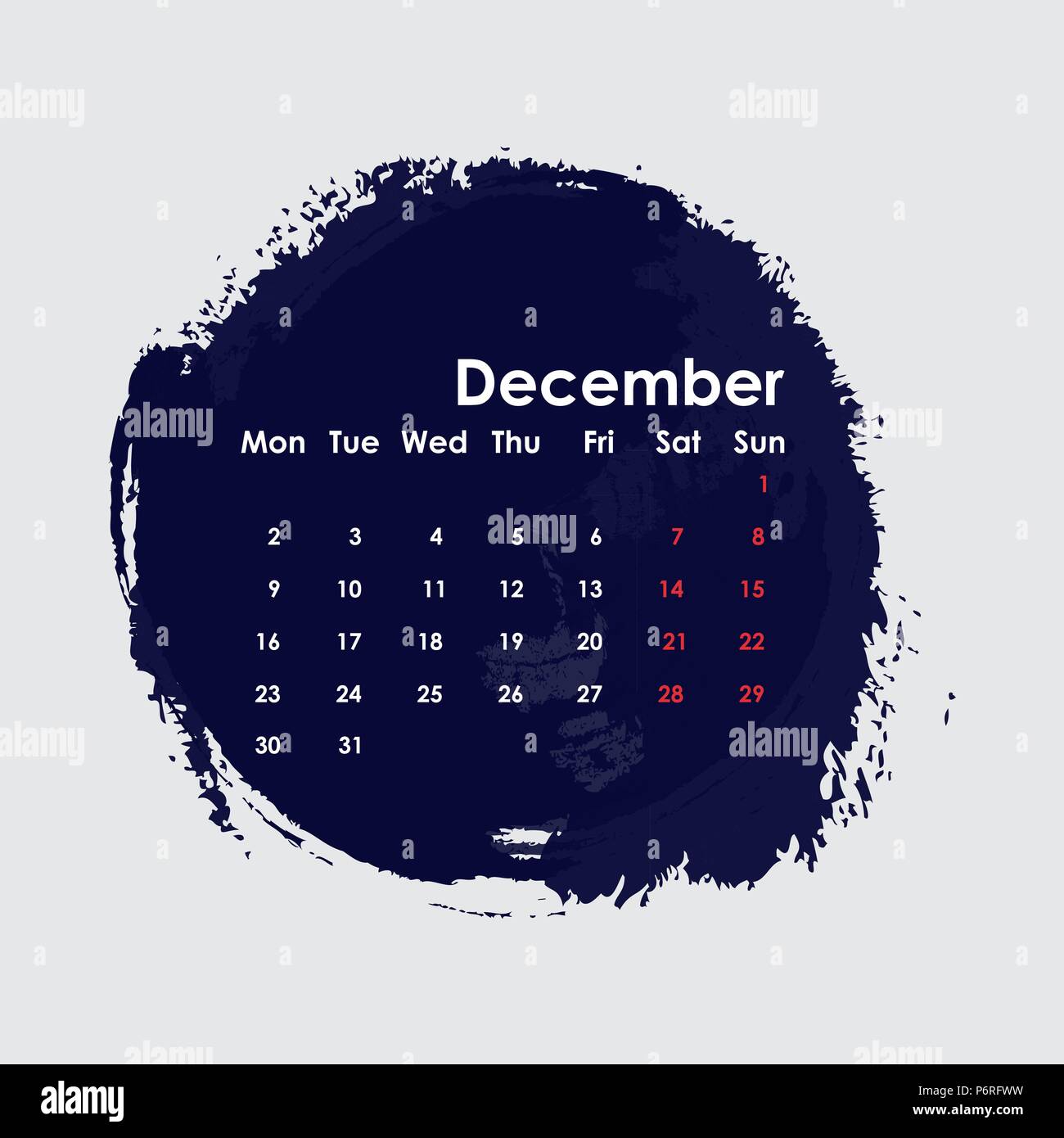 December 2019 Calendar Template.Starts from Monday.Vector illustration ...
