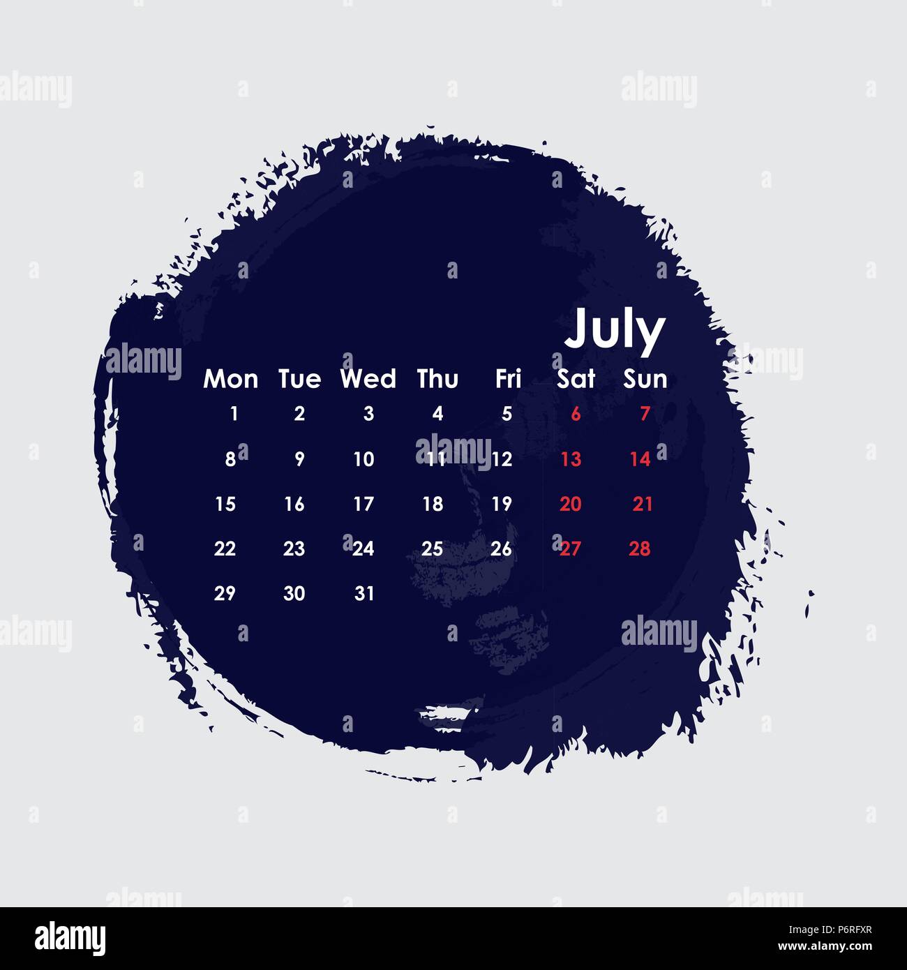 July 2019 Calendar Template.Starts from Monday.Vector illustration ...