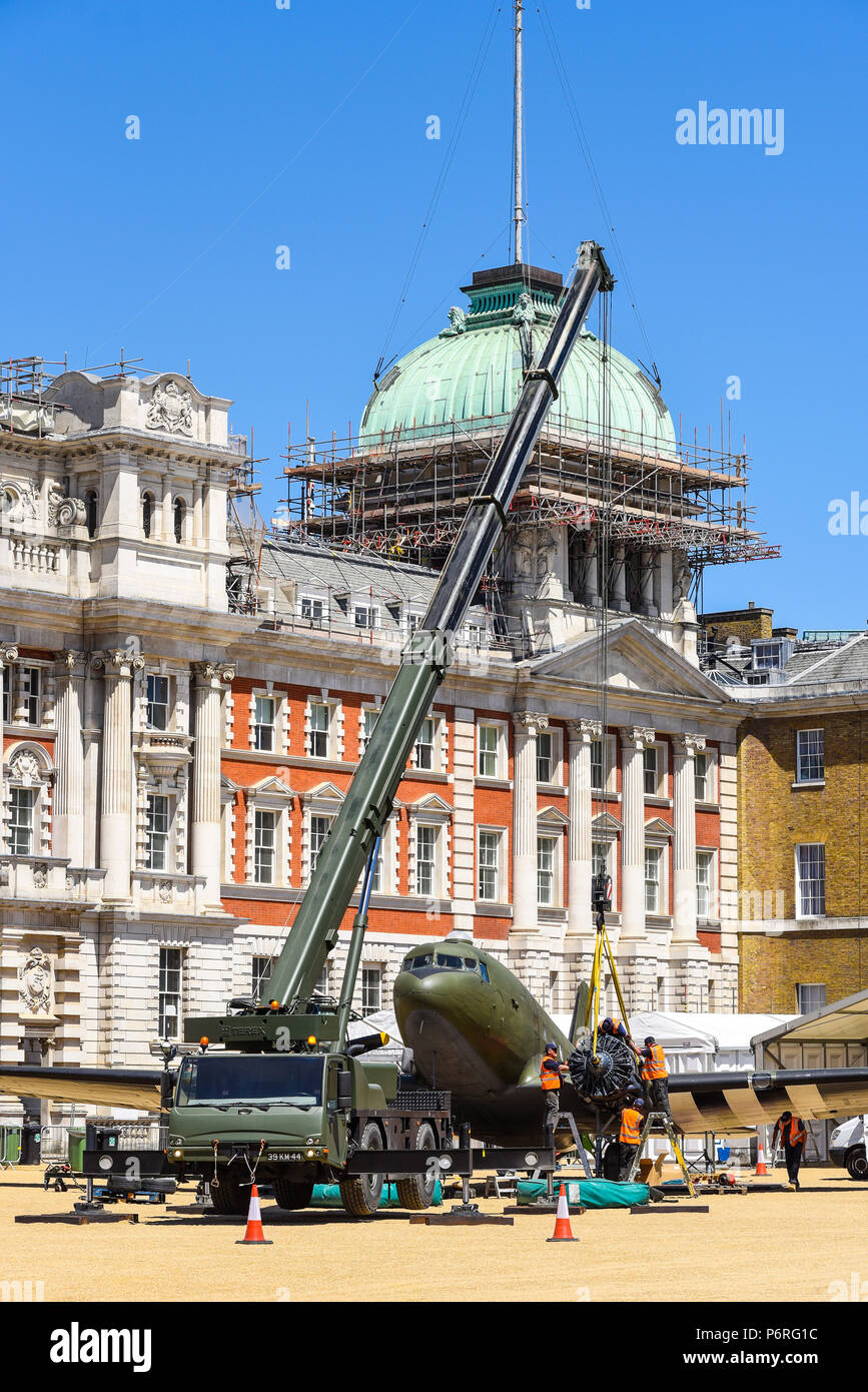 RAF100 aircraft tour London. Royal Air Force centenary display in Horse Guards Parade being ...