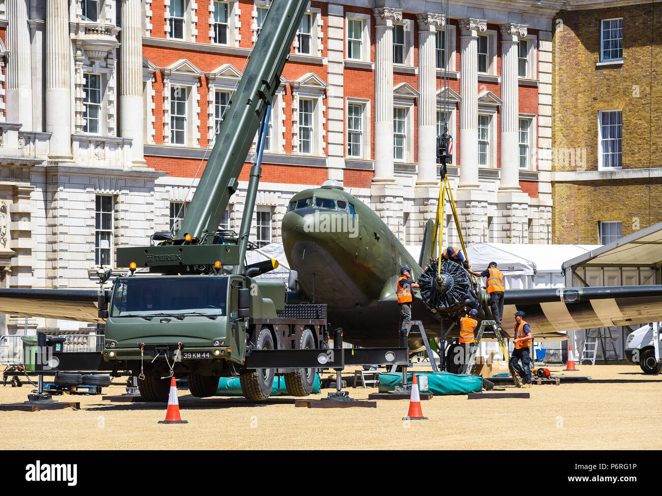 RAF100 aircraft tour London. Royal Air Force centenary display in Horse Guards Parade being ...