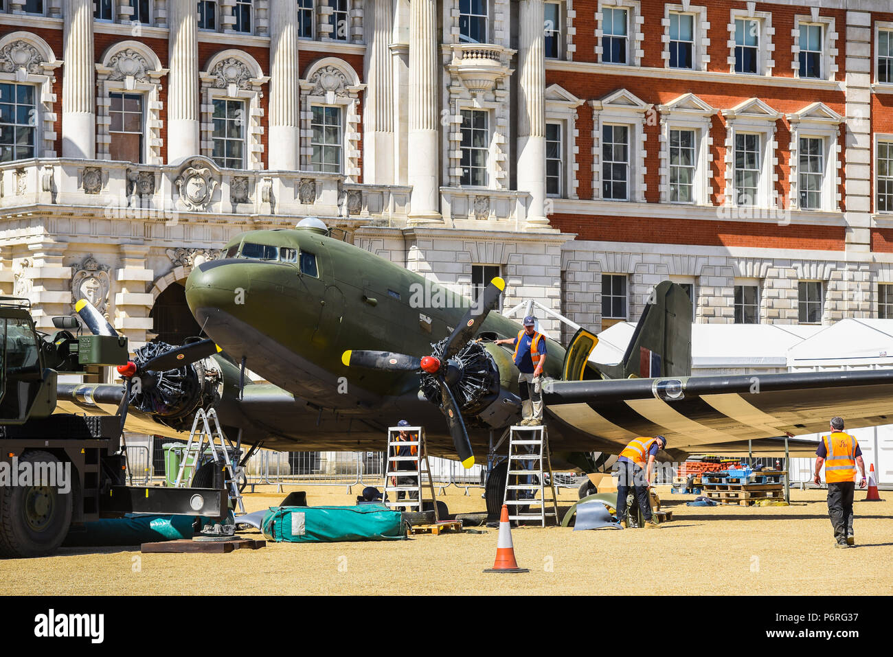 RAF100 aircraft tour London. Royal Air Force centenary display in Horse Guards Parade being ...