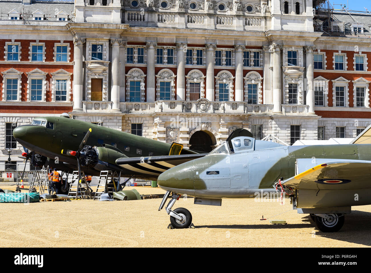 RAF100 aircraft tour London. Royal Air Force centenary display in Horse Guards Parade being ...