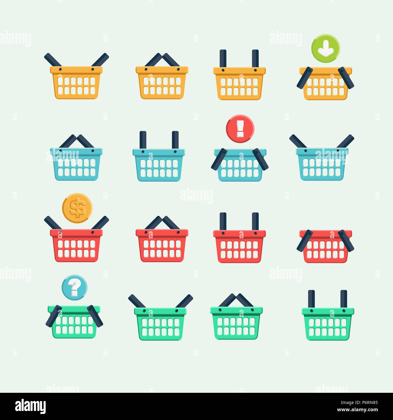 Set of colored shopping basket. Flat design Stock Photo - Alamy