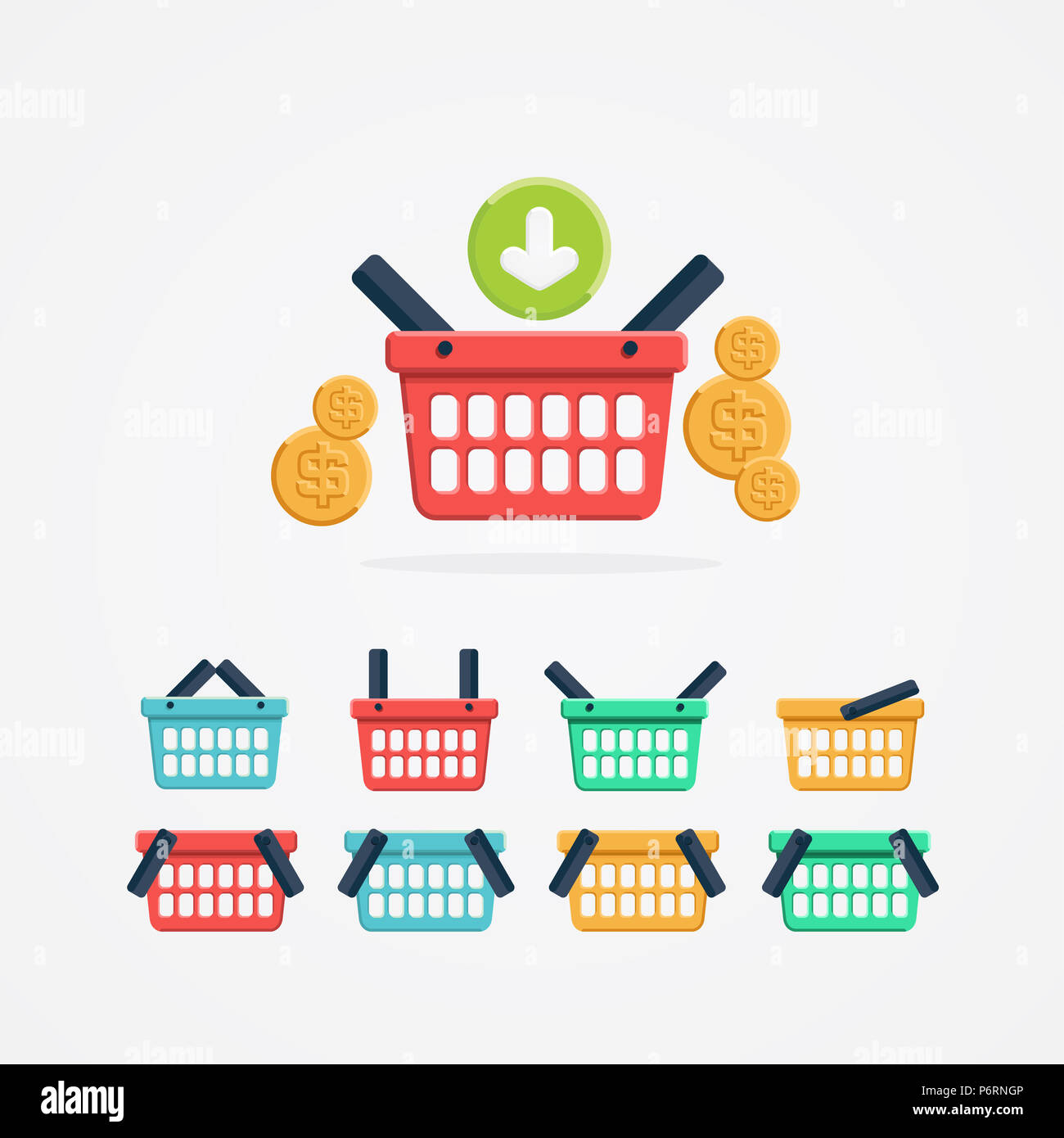 Set of colored shopping basket. Flat design Stock Photo - Alamy