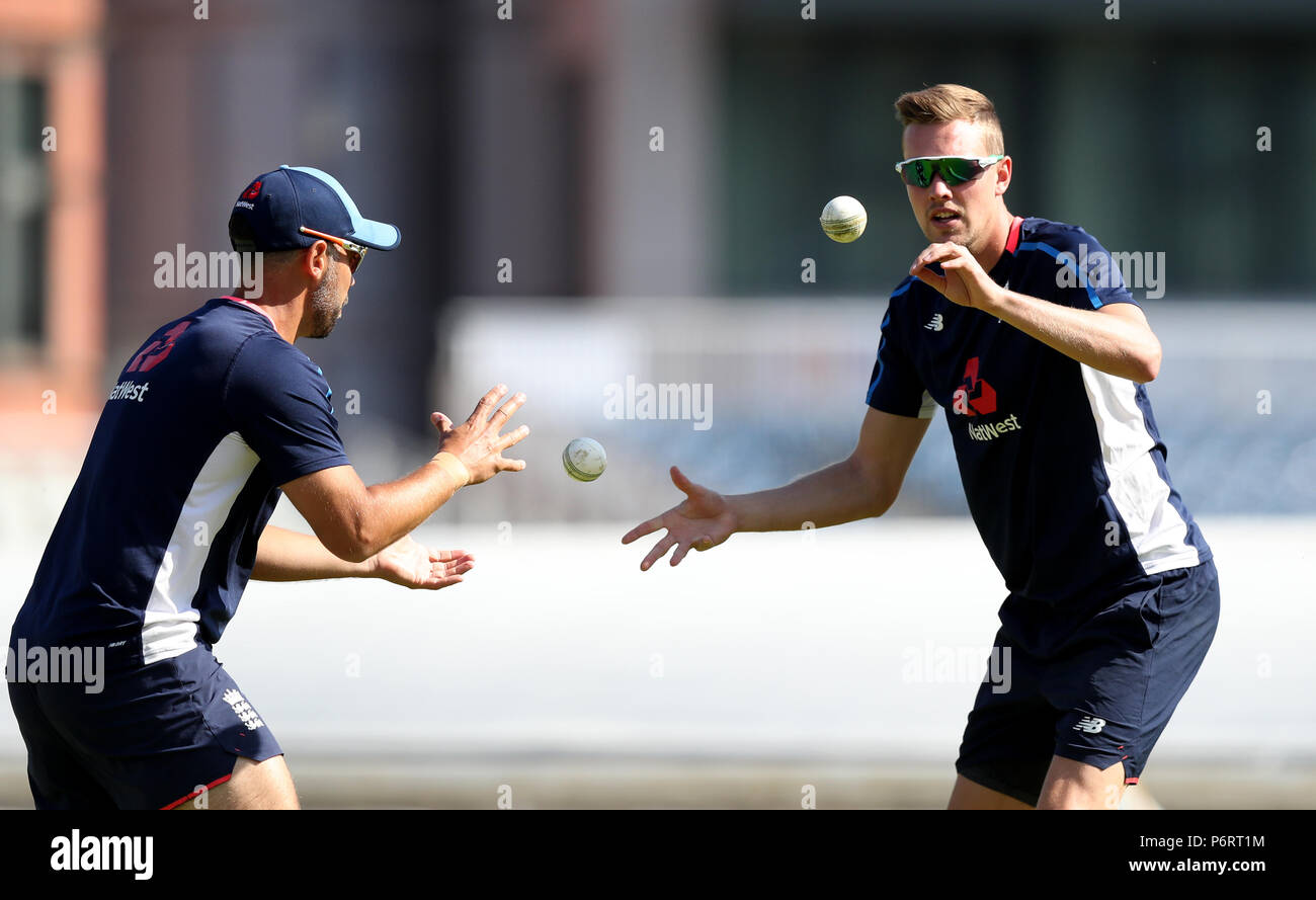 England's Jake Ball (right) during the nets session at The Emirates Old ...