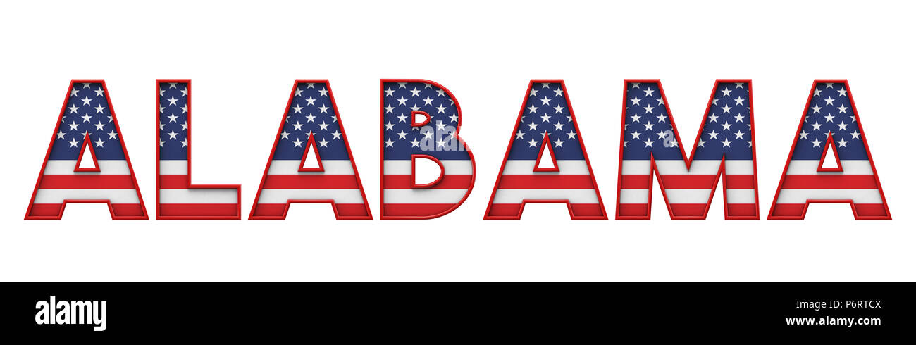 Alabama USA state made from starts and stripes lettering. 3D Rendering ...