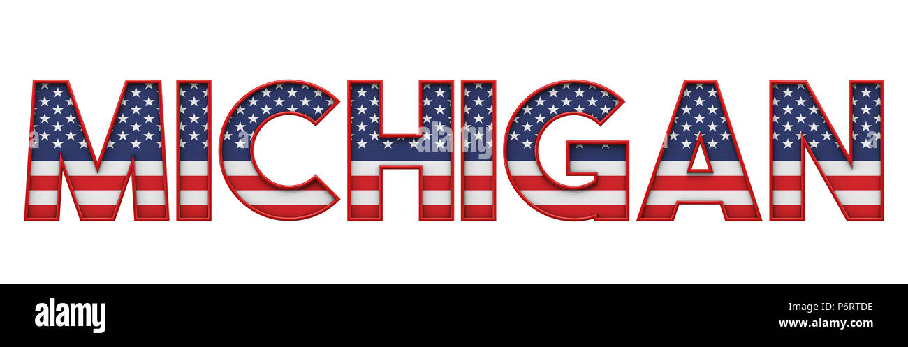 Michigan USA state made from starts and stripes lettering. 3D Rendering ...