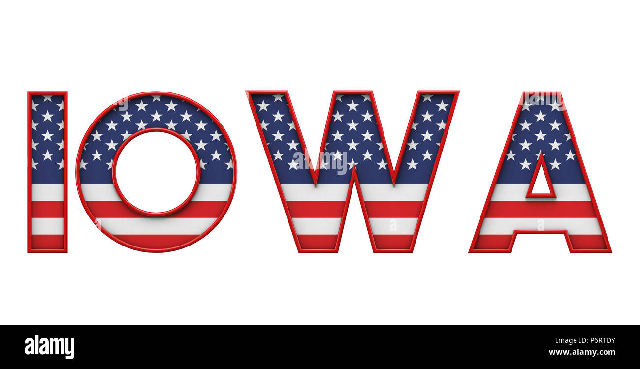 Iowa USA state made from starts and stripes lettering. 3D Rendering ...