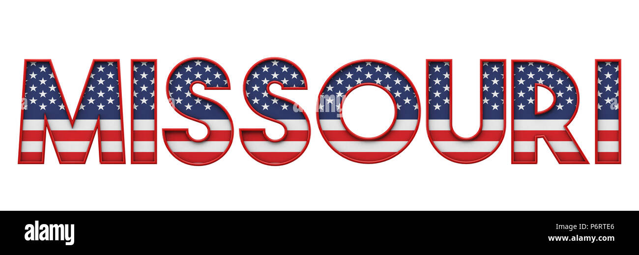Missouri USA state made from starts and stripes lettering. 3D Rendering ...