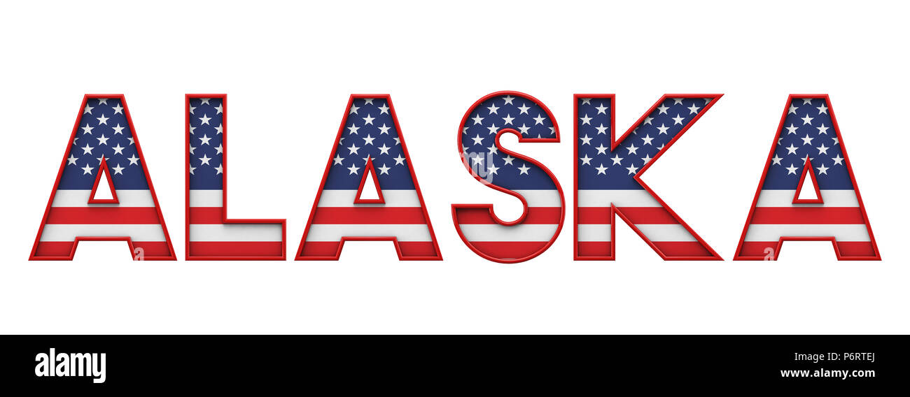 Alaska USA state made from starts and stripes lettering. 3D Rendering ...