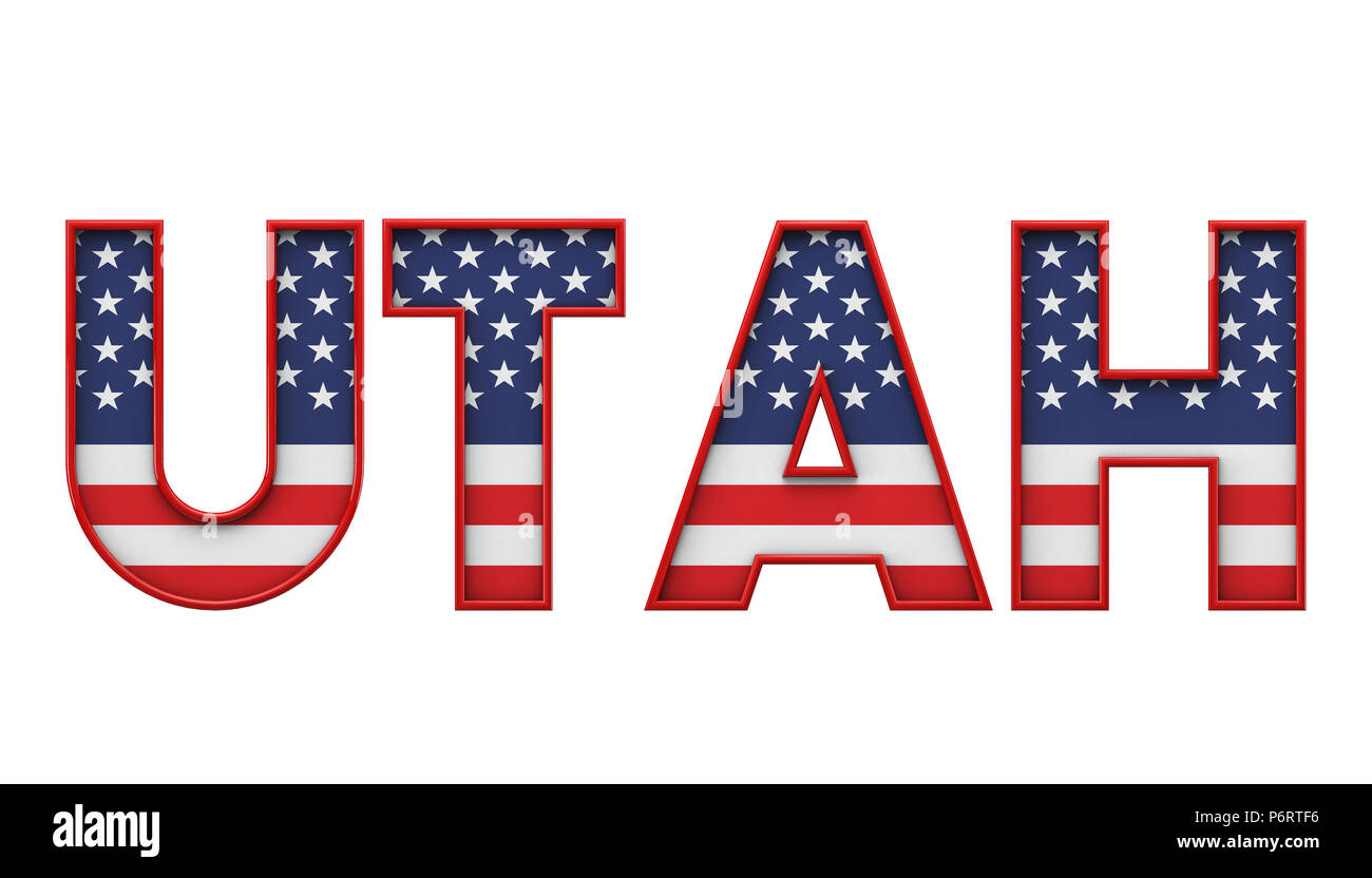 Utah USA state made from starts and stripes lettering. 3D Rendering ...