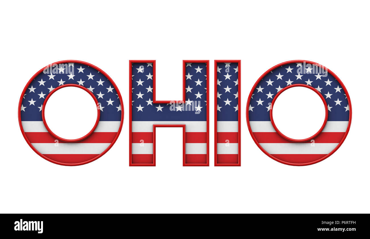 Ohio USA state made from starts and stripes lettering. 3D Rendering ...