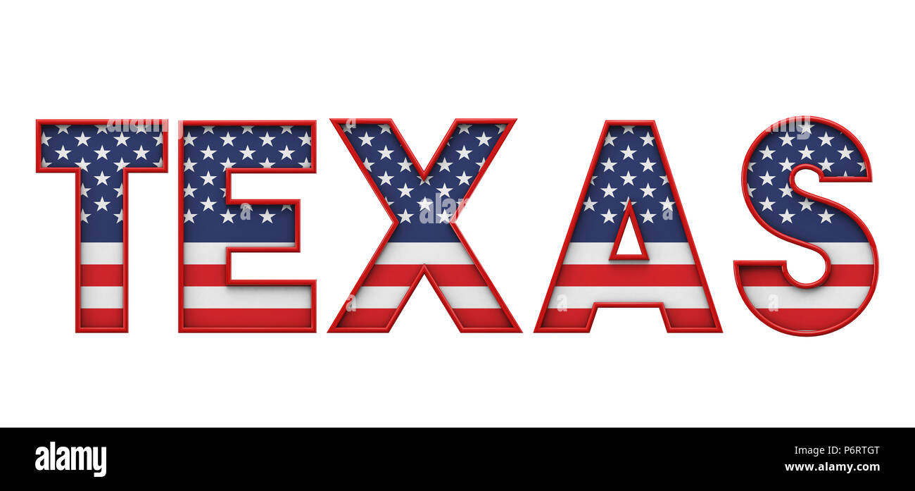 Texas USA state made from starts and stripes lettering. 3D Rendering ...