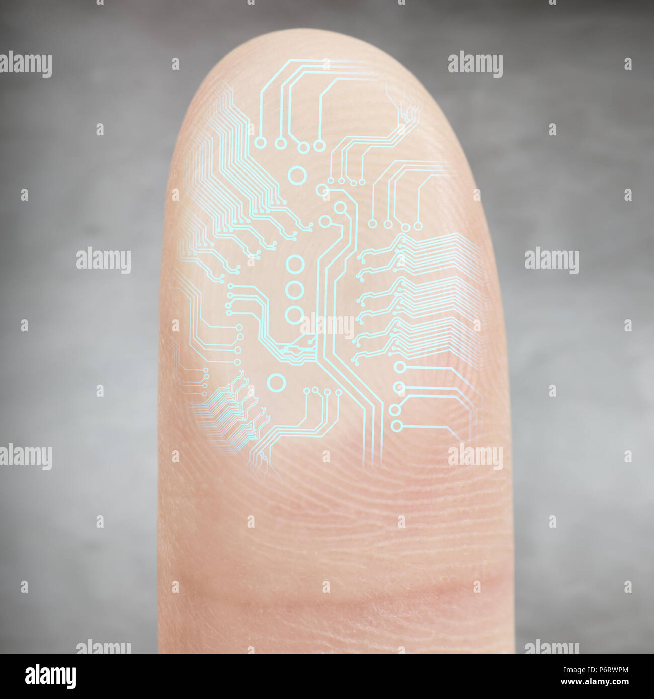 Finger pressing on virtual button with dactyloscopy scanner Stock Photo ...