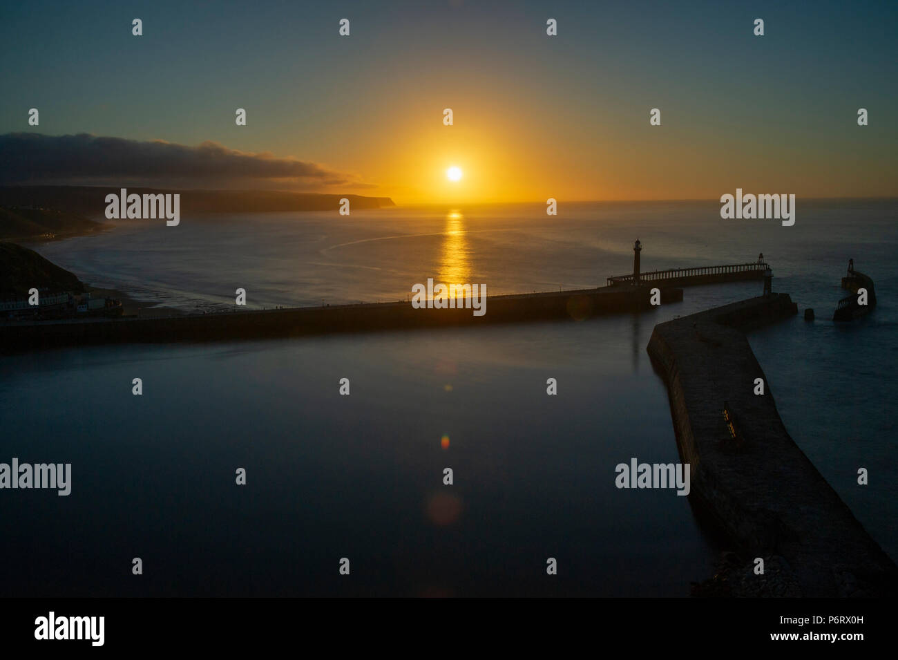 A summer sunset over Whitby Harbour on the North Yorkshire coast Stock ...