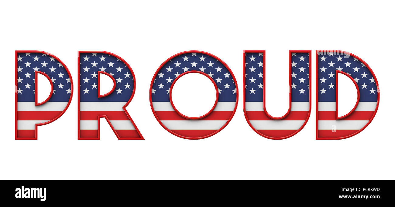 Proud stars and stripes flag font word. 3D Rendering Stock Photo - Alamy