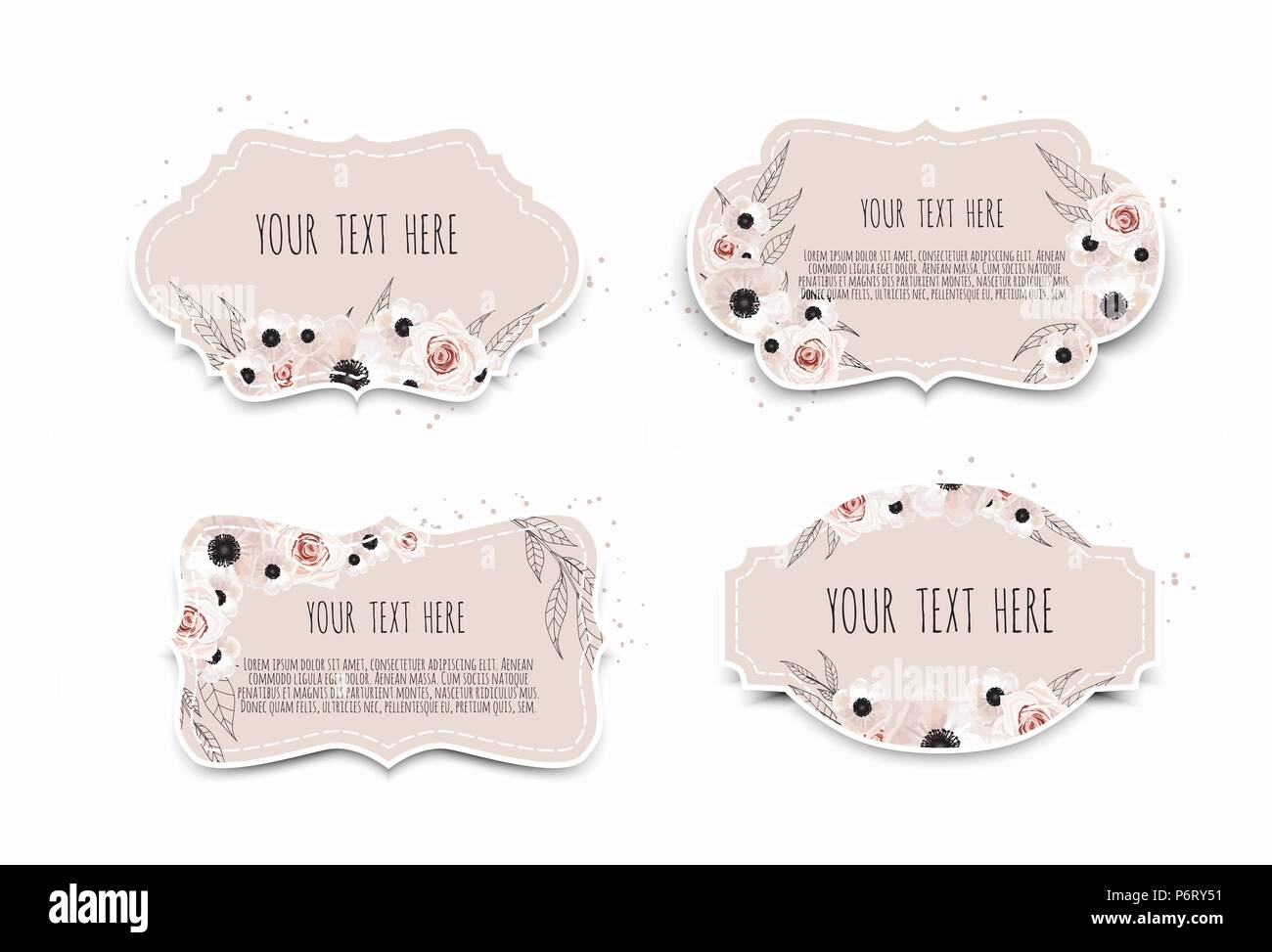 Vector labels set with flowers. Frame border with copy space Stock ...