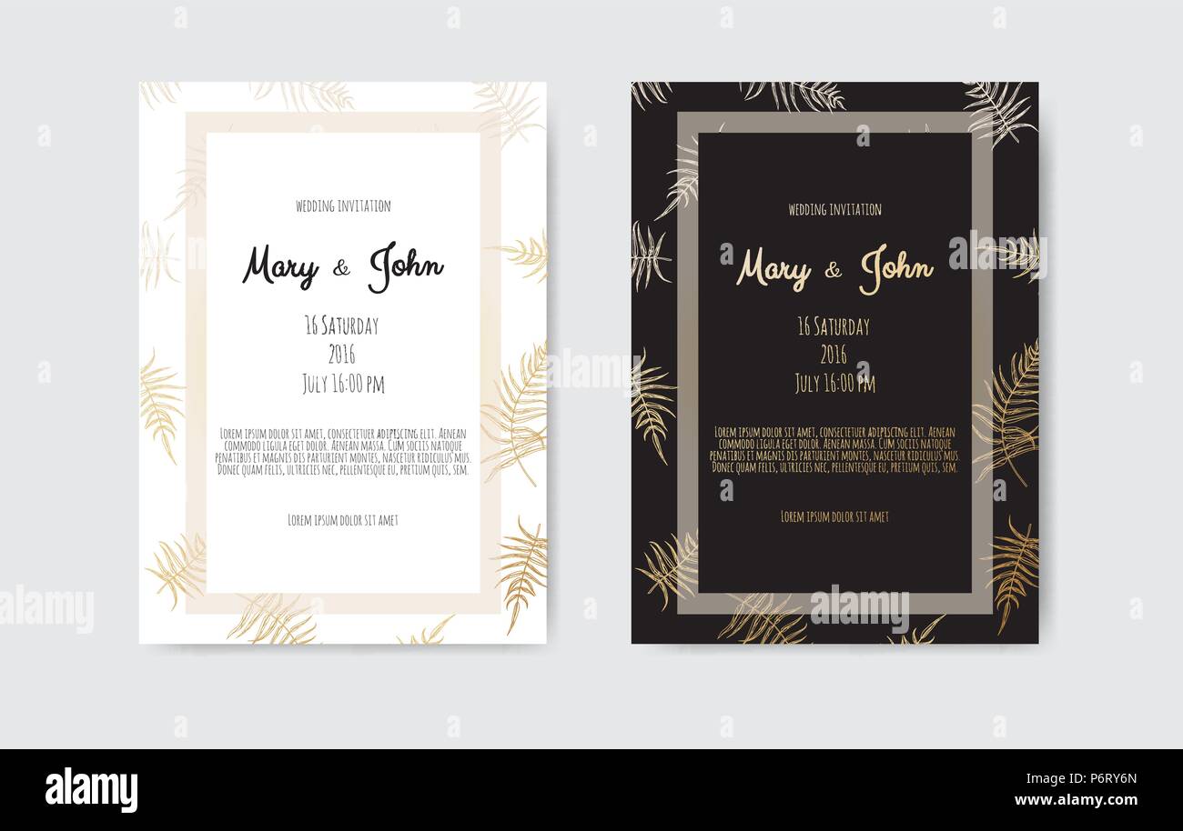 Vector invitation with gold floral elements. Wedding invitation cards ...