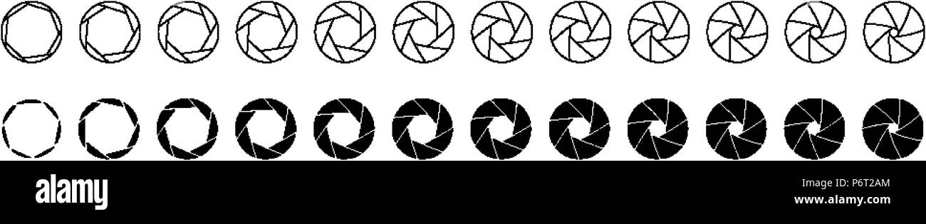 Set on outlined and silhouette lens aperture positions. Editable strike ...