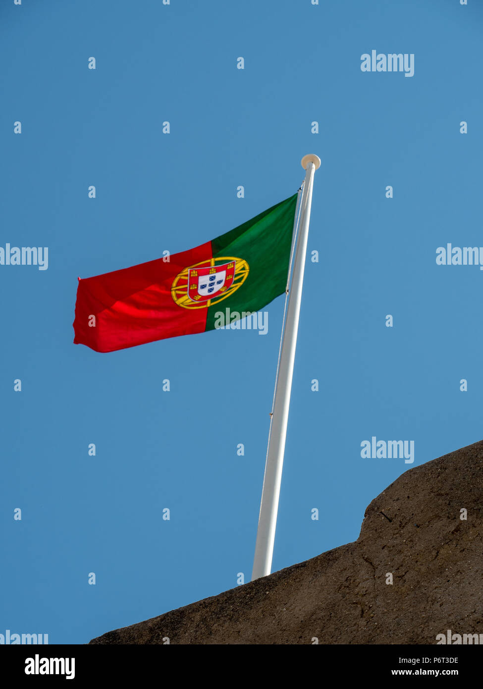 Portuguese flag at Castro Marim Castle, Algarve, Portugal Stock Photo ...