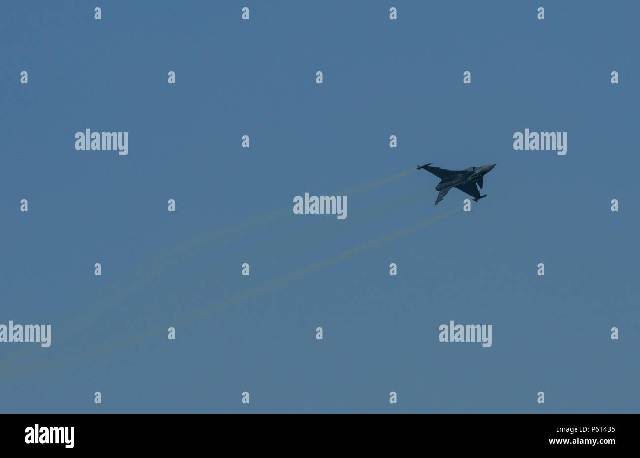 Singapore - Feb 10, 2018. A Saab JAS 39 Gripen aircraft flying on ...