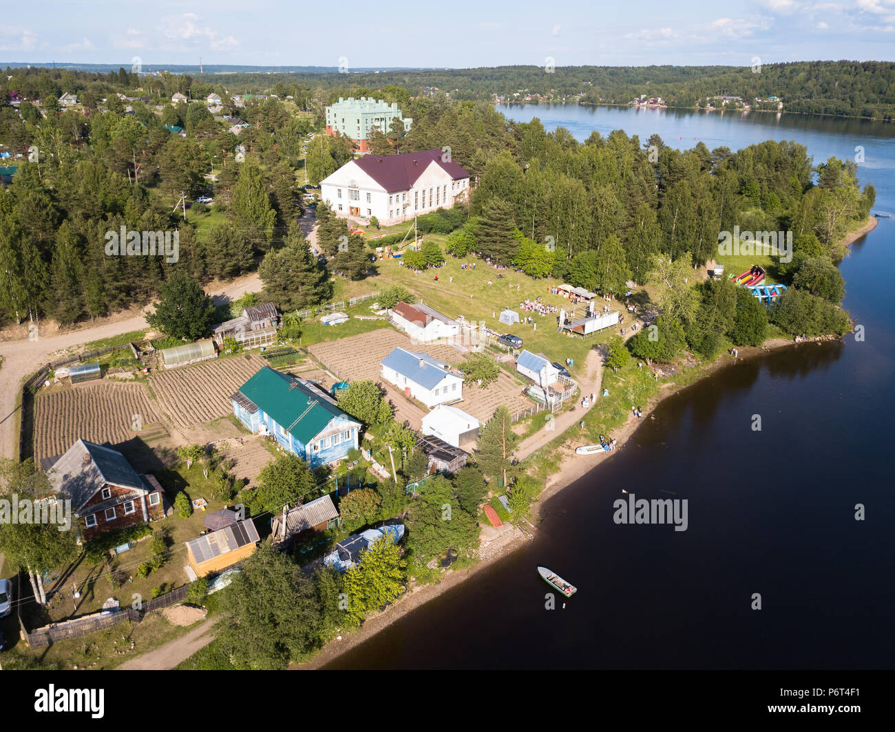 Top view of the village on Svir river banks, Nikolsky, Leningrad region ...