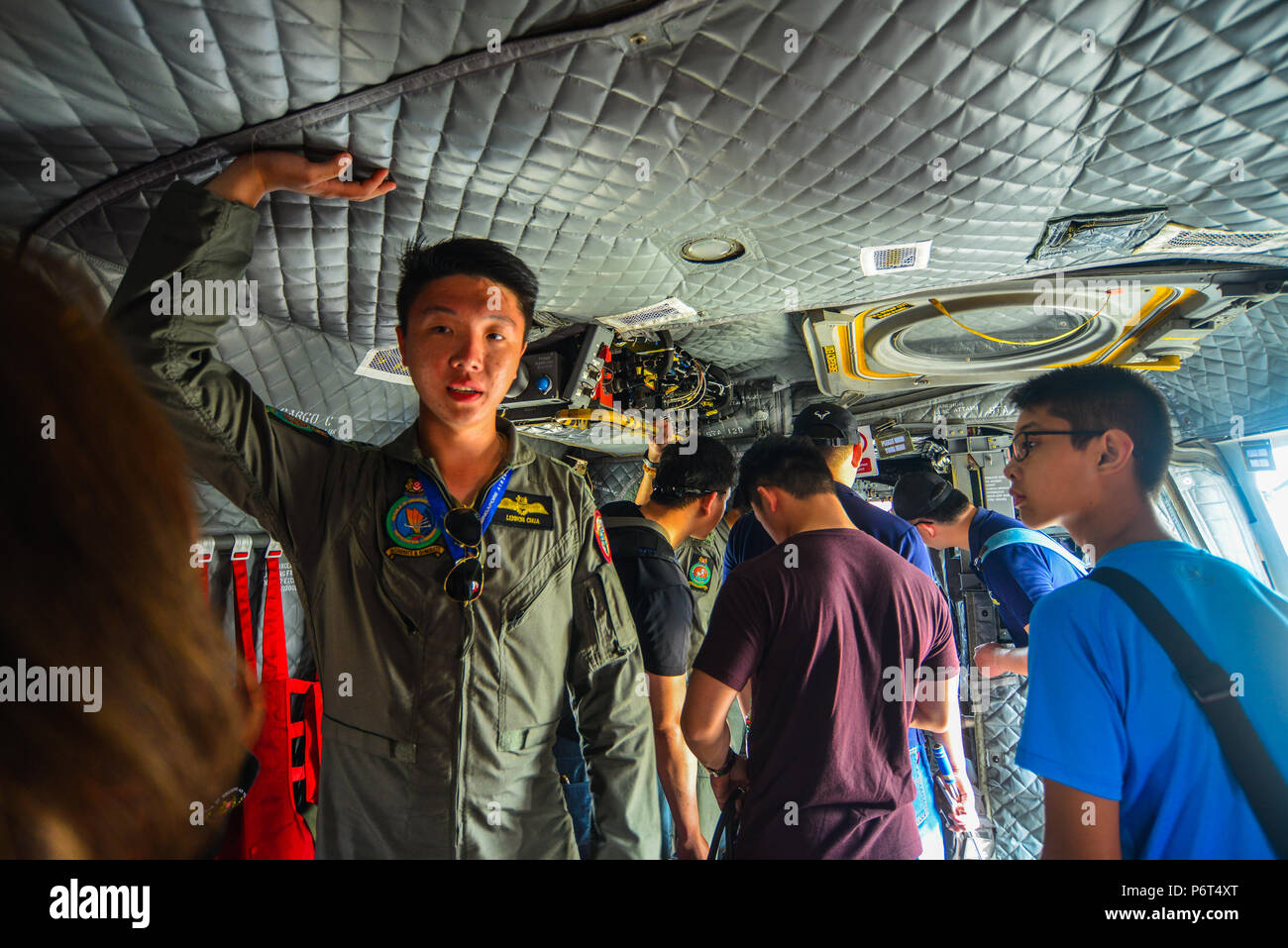 Singapore - Feb 10, 2018. People visiting inside the transport aircraft ...