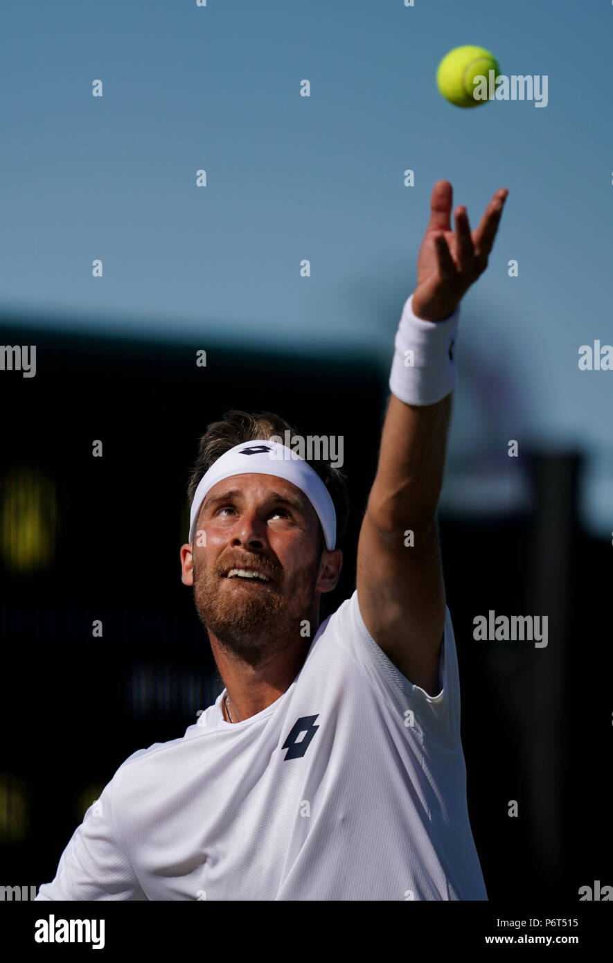 Norbert Gombos in action against Kevin Anderson on day one of the ...