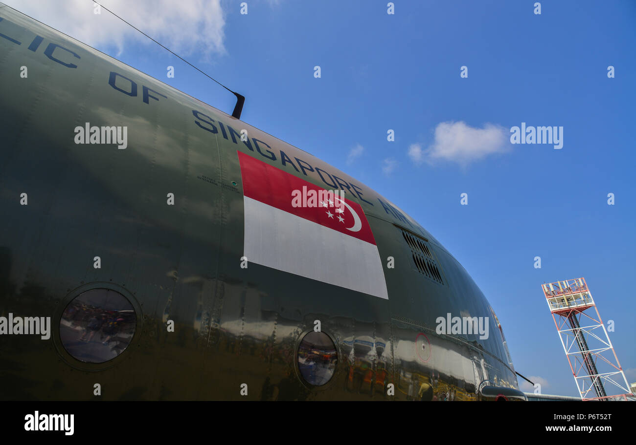 Singapore - Feb 10, 2018. Singapore National Flag on military aircraft ...