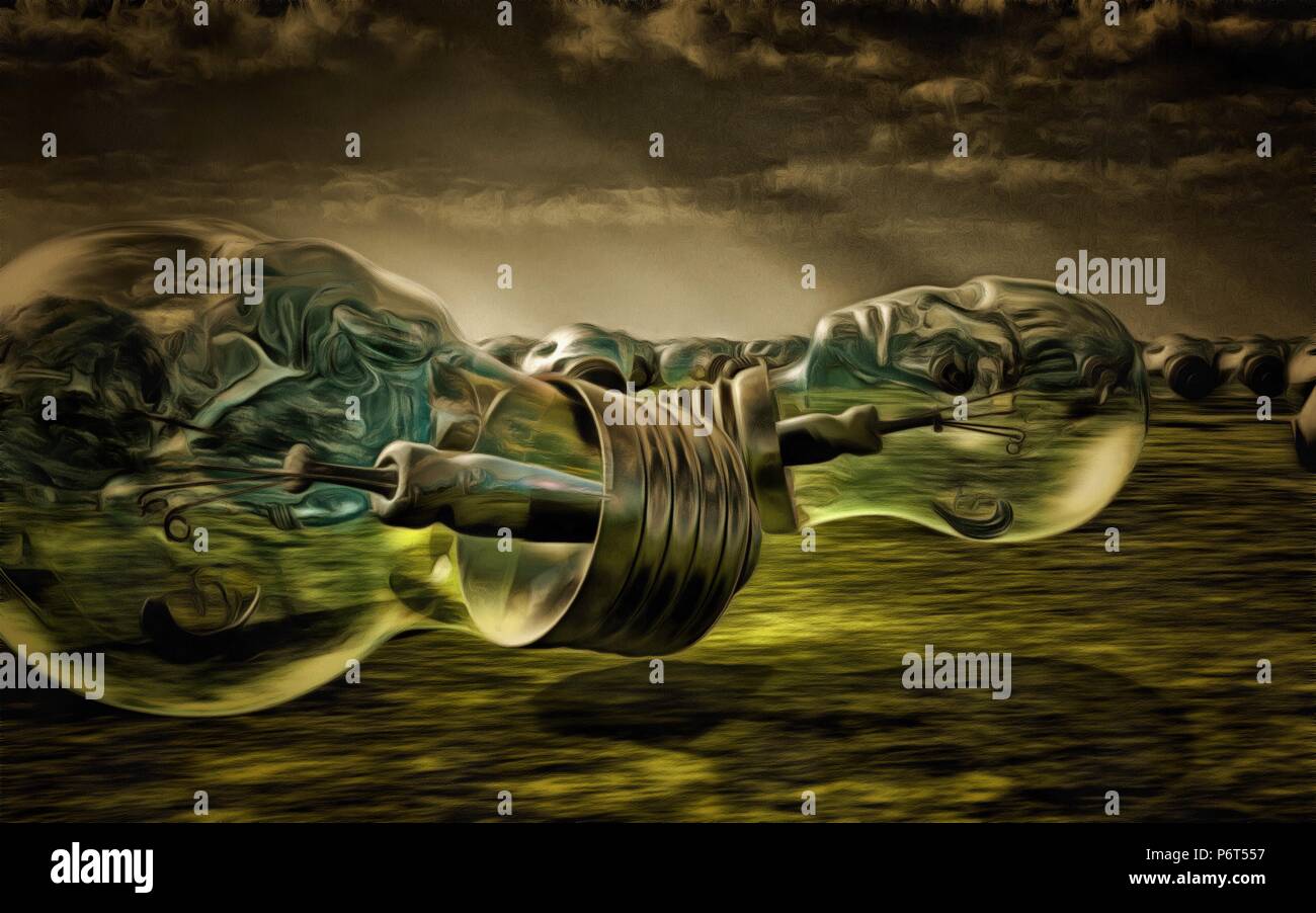 Surreal painting. Field of light bulbs Stock Photo - Alamy