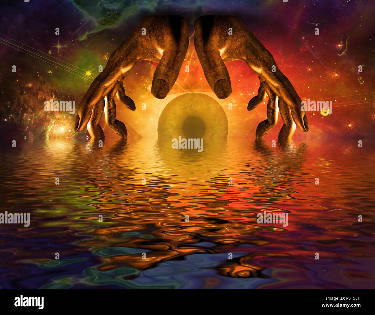 Hands frame eye with reflections Stock Photo - Alamy
