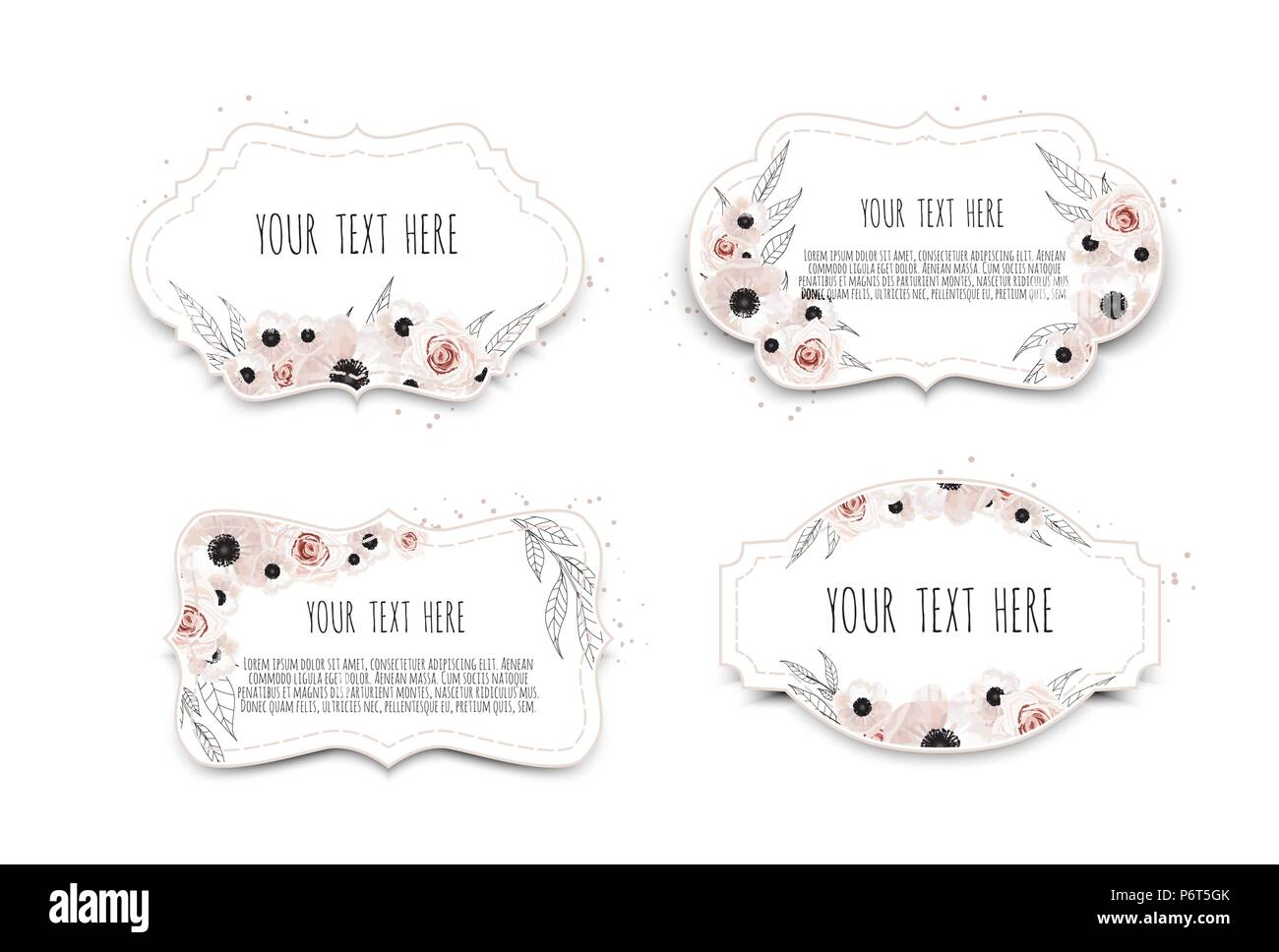 Vector labels set with flowers. Frame border with copy space Stock ...