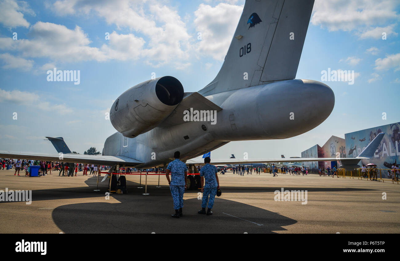 Singapore - Feb 11, 2018. Back view of Gulfstream G550 of Singapore Air ...