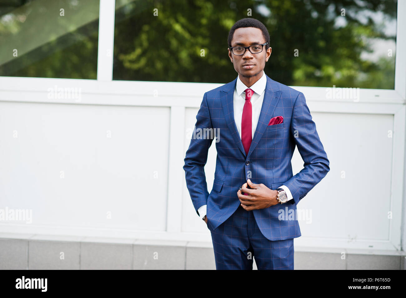 African american happy successful man at suit and glasses. Black ...