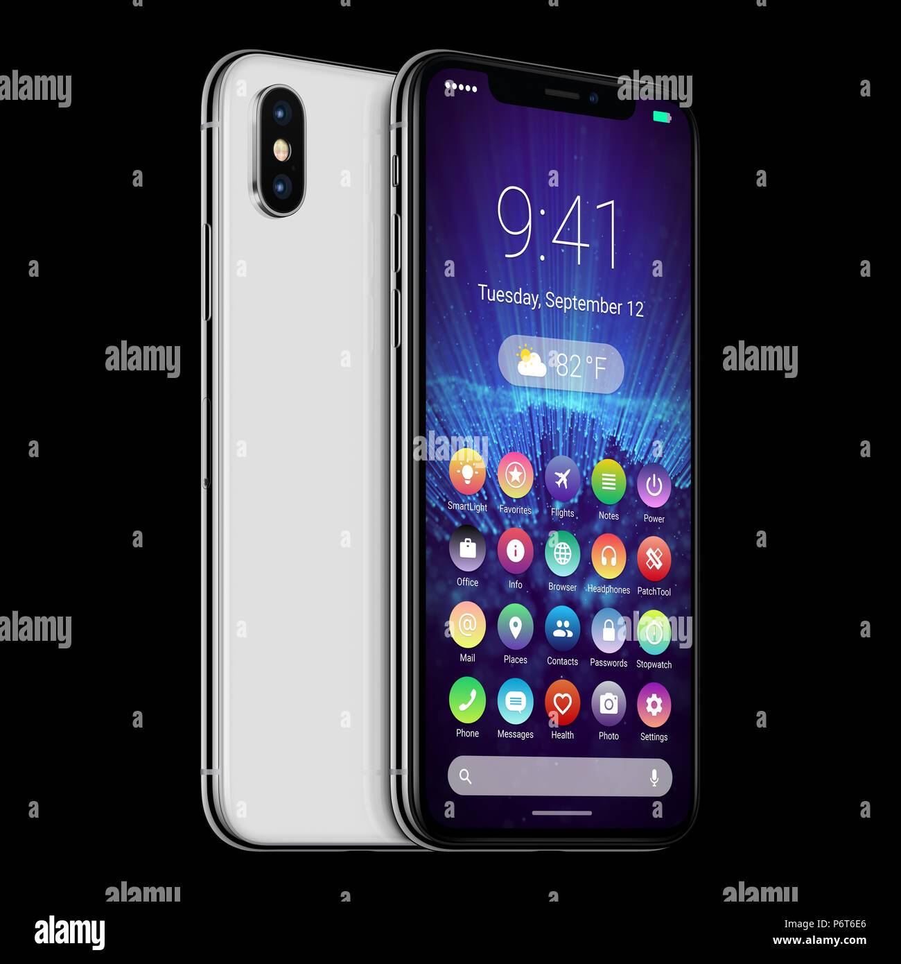 White rotated smartphones with material design flat UI interface front ...