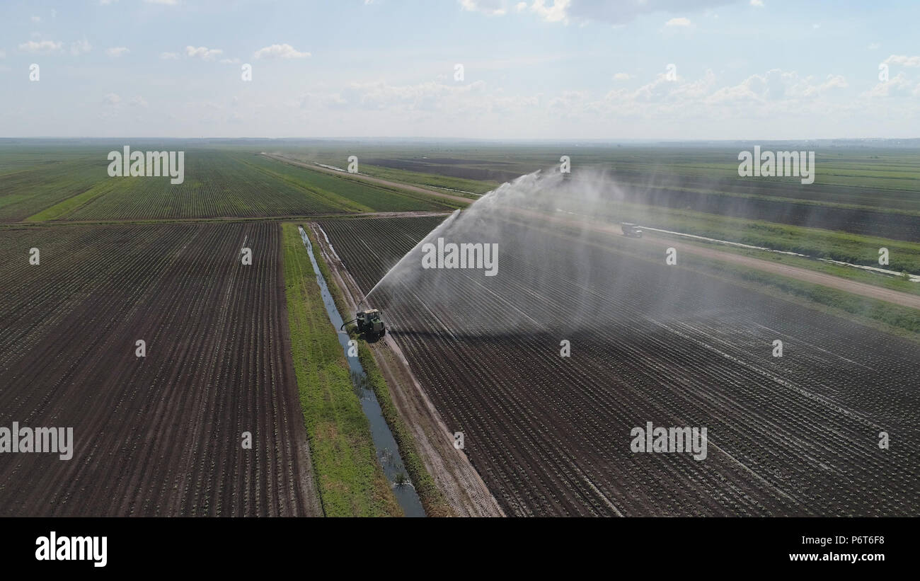 Aerial view of Crop Irrigation using the center pivot sprinkler system ...