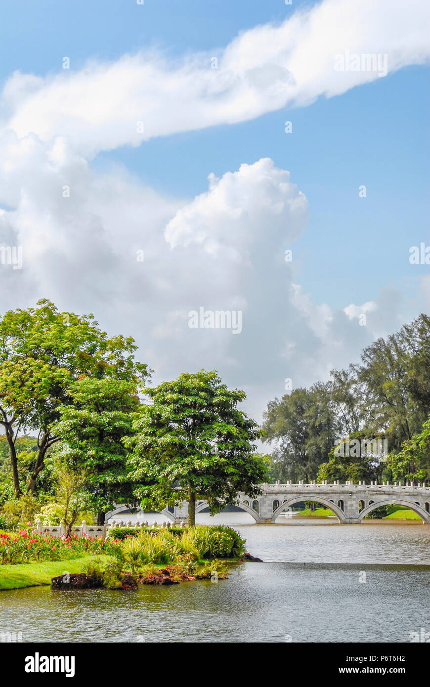 Singapore. Chinese Garden, surrounded by lush greenery and a ...