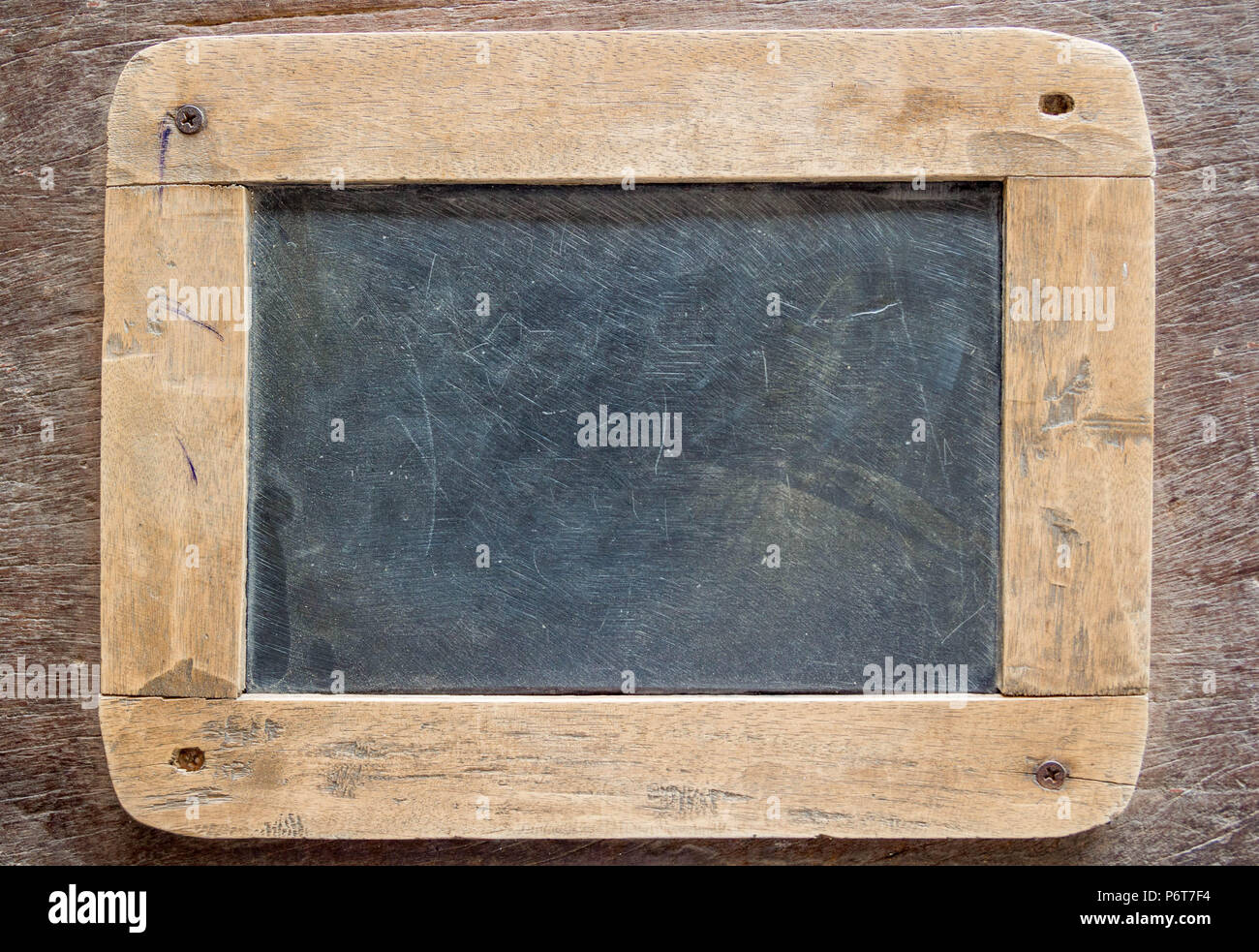 Blackboard with wooden frame, blackboard on old wood background Stock ...
